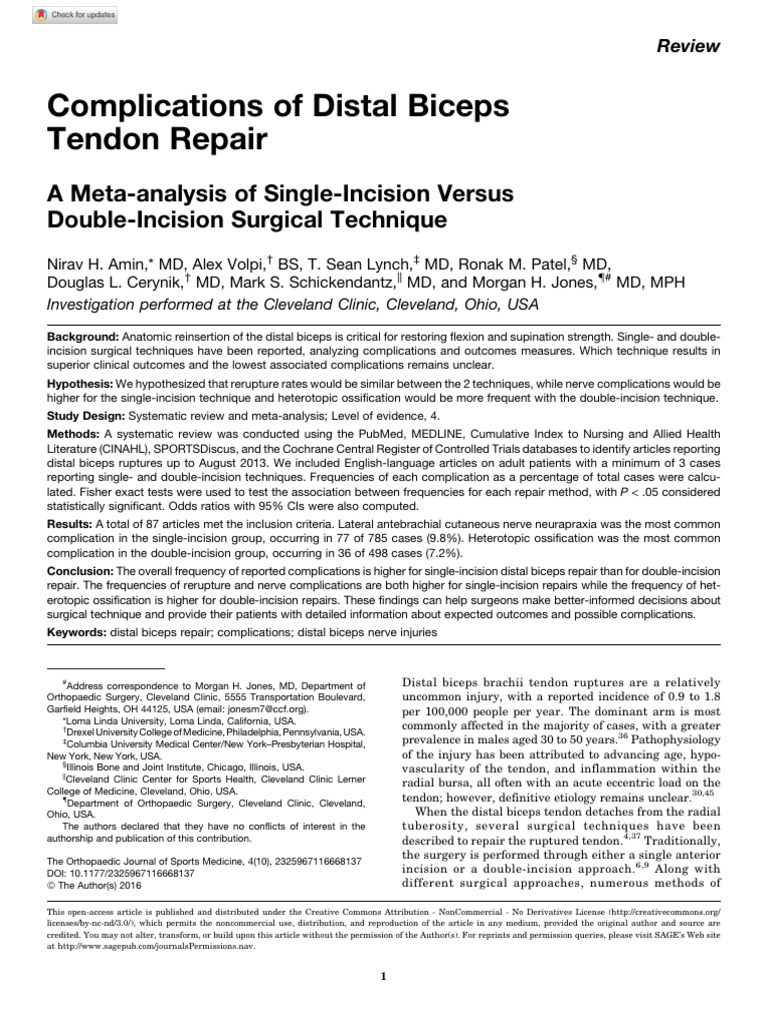 Amin Et Al 2016 Complications of Distal Biceps Tendon Repair A Meta ...