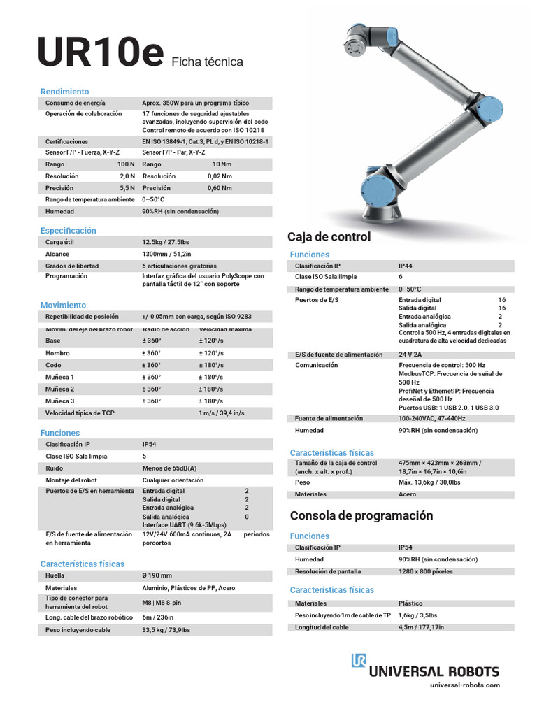Ur10e Tech Spec 12.5kg | PDF | USB