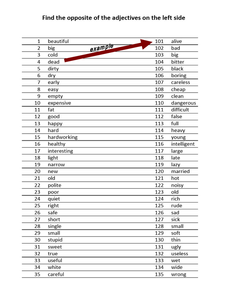 Find opposite of adjective (matching) | PDF