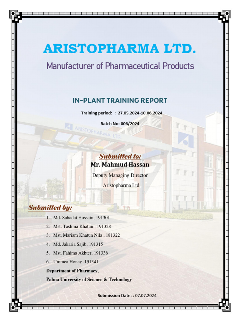 IPT Training Report Batch No 006-2024 - Final | PDF | Tablet (Pharmacy) | Pharmacology