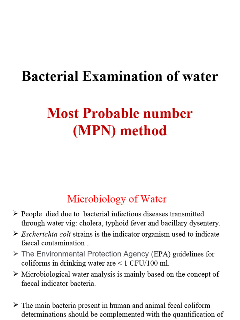 Bacterial Water Testing: MPN Method | PDF | Epidemiology | Clinical ...