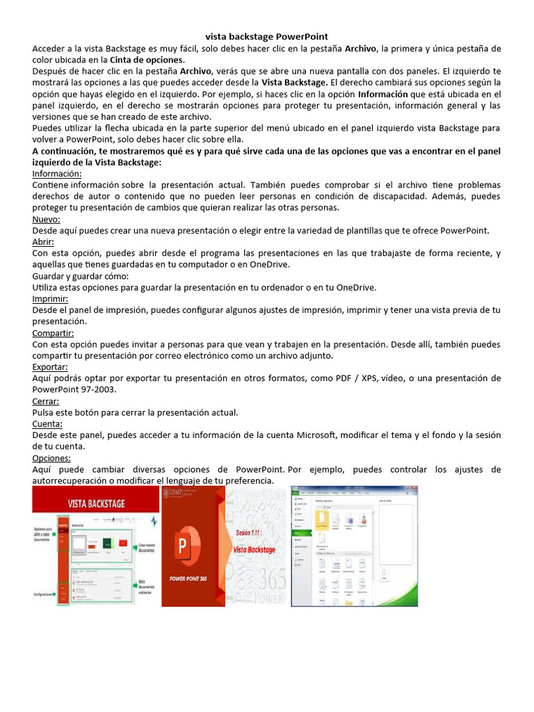 Uso de la Vista Backstage en PowerPoint | PDF | Microsoft PowerPoint ...