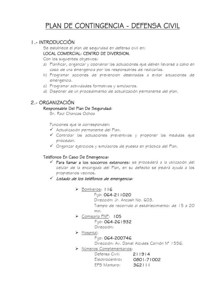 Plan de Contingencia Defensa Civil | PDF | Defensa Civil | Incendios