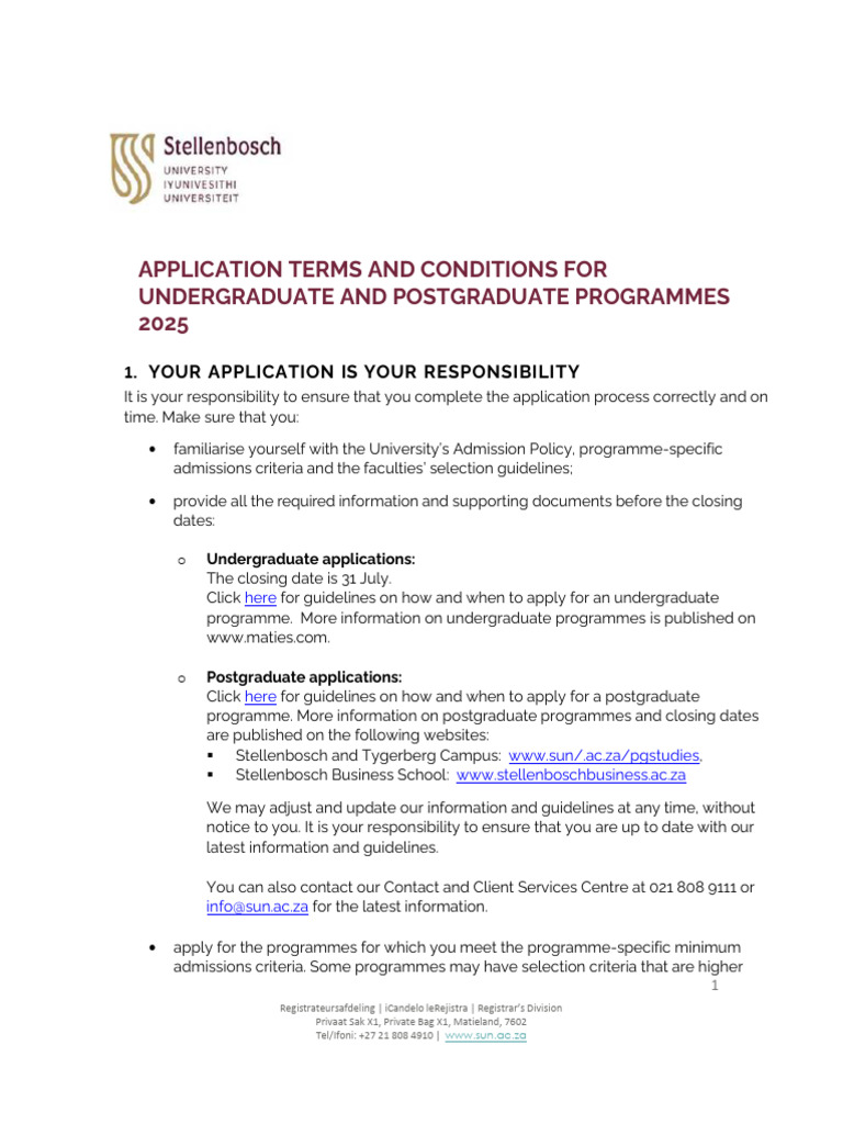 A. SU Terms and Conditions 2025 | PDF | Postgraduate Education | Justice