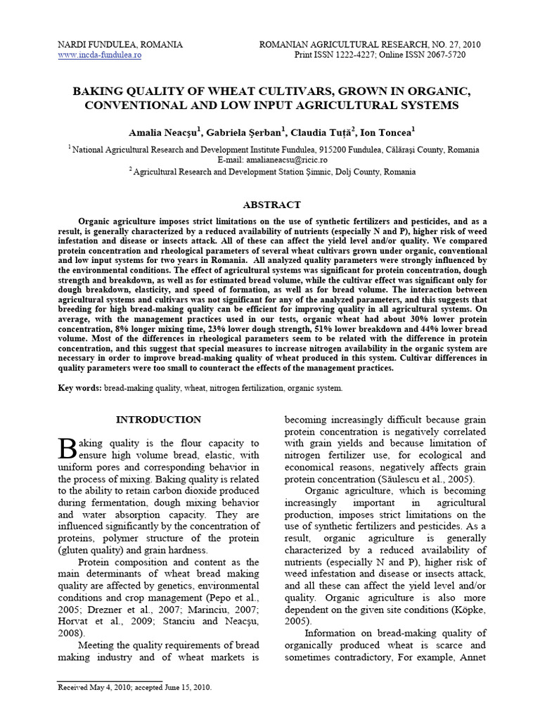 Wheat Baking Quality in Farming Systems | PDF | Agriculture | Wheat