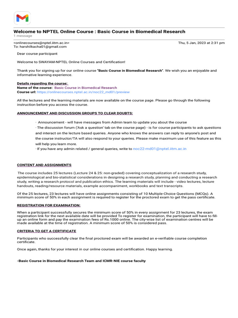 Welcome To NPTEL Online Course - Basic Course in Biomedical Research ...