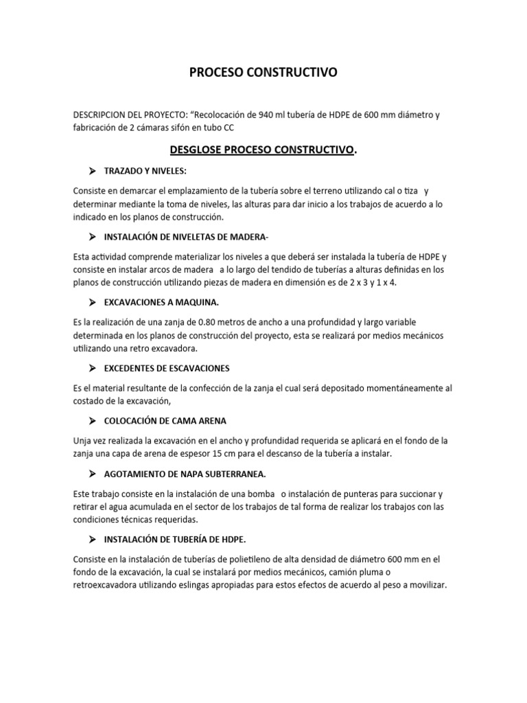 Proceso Constructivo Recolocación Tuberia Hdpe | PDF | Tubería (transporte de fluidos ...