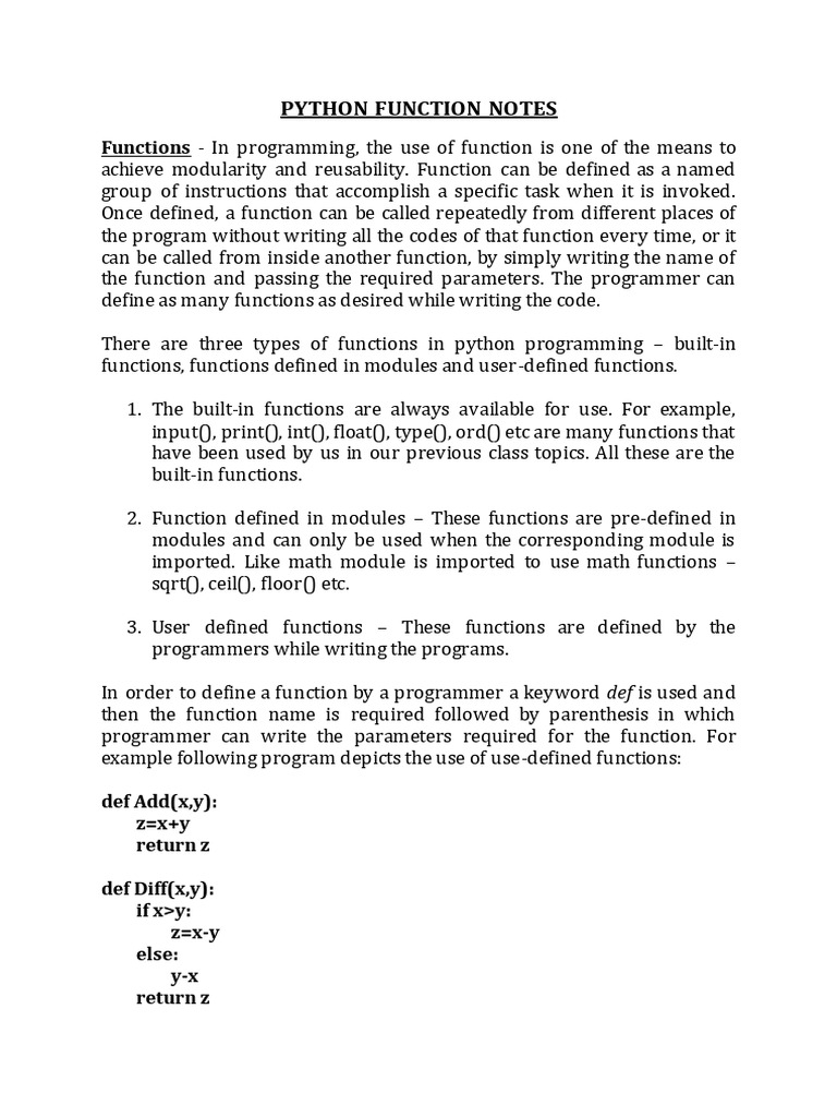 Function Notes Pdf Parameter Computer Programming Scope Computer Science 0653