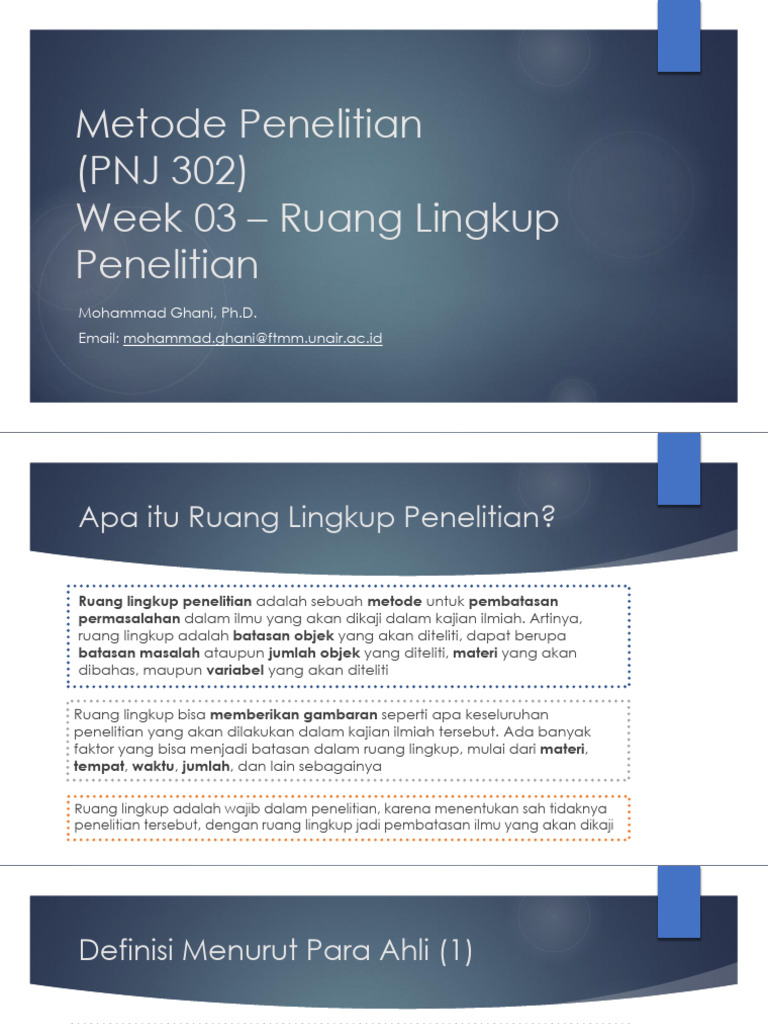 Ruang Lingkup Penelitian: Definisi dan Contoh | PDF