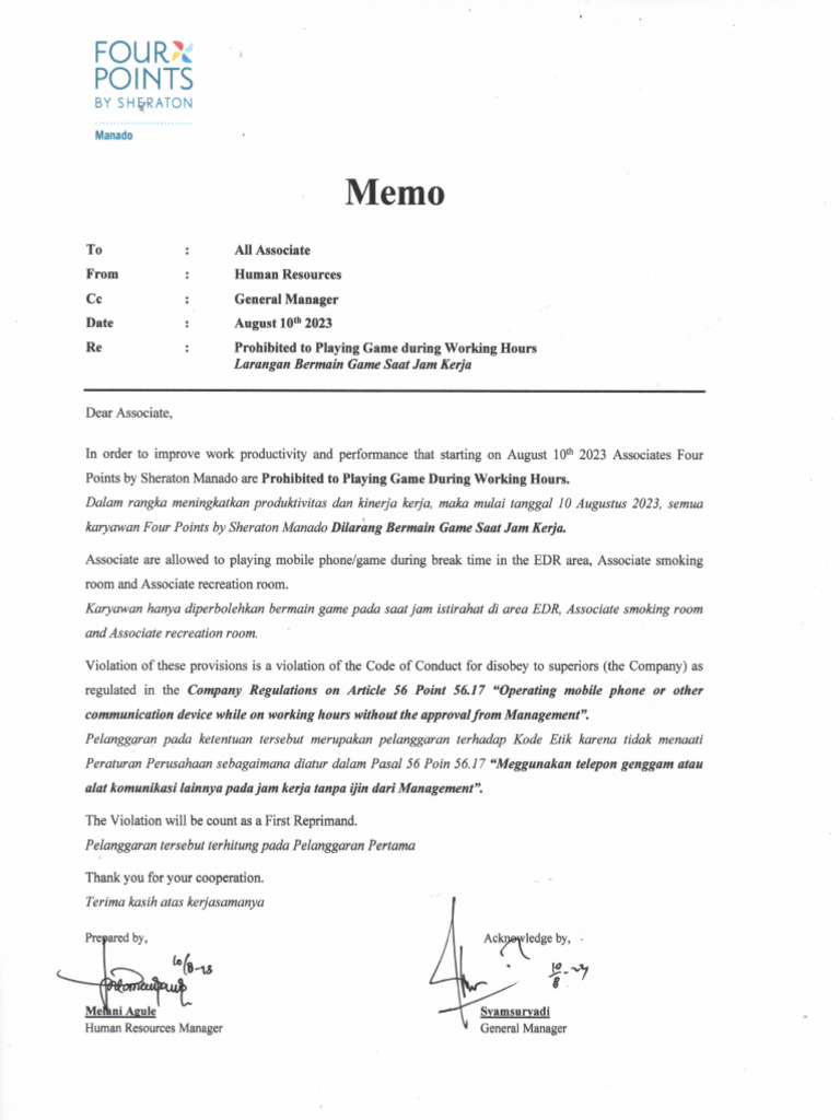 Prohibited Playing Game during Working Hours | PDF