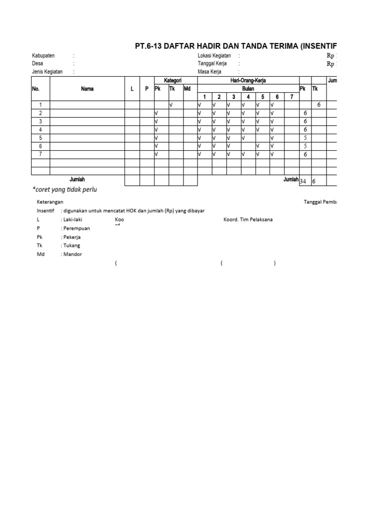 Form Daftar Penerima Insentif Upah Penanaman Pipa | PDF