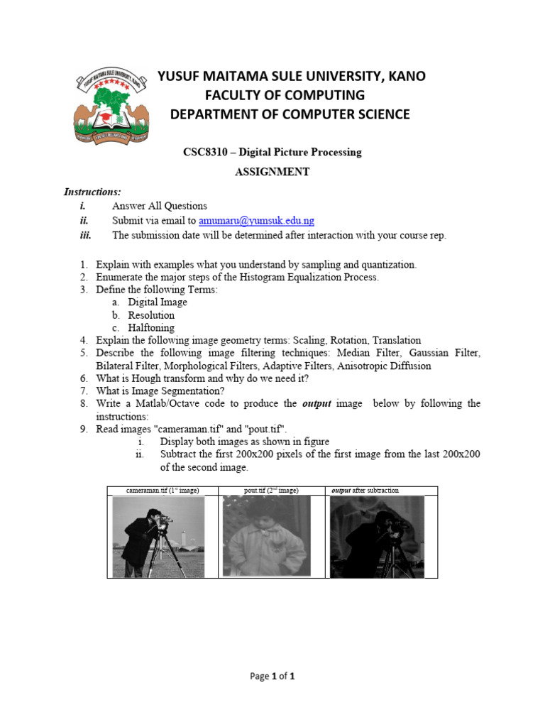 CSC8310 - Digital Picture Processing Assignment 2024 | PDF