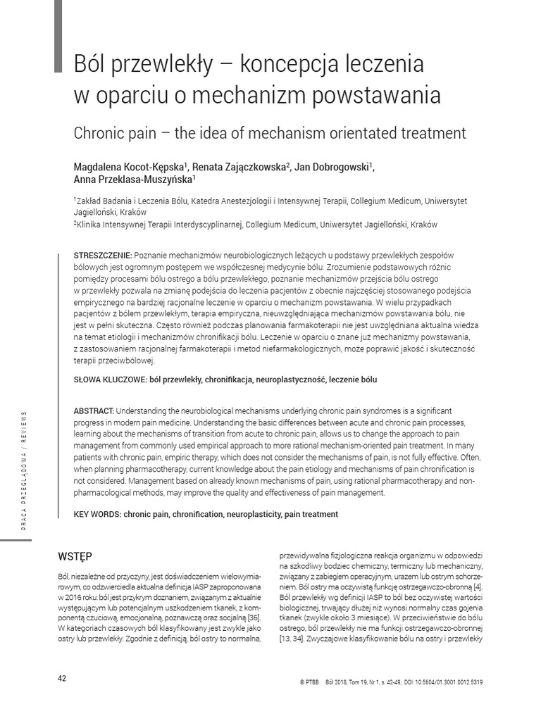 Ból Przewlekły - Koncepcja Leczenia W Oparciu o Mechanizm Powstawania | PDF