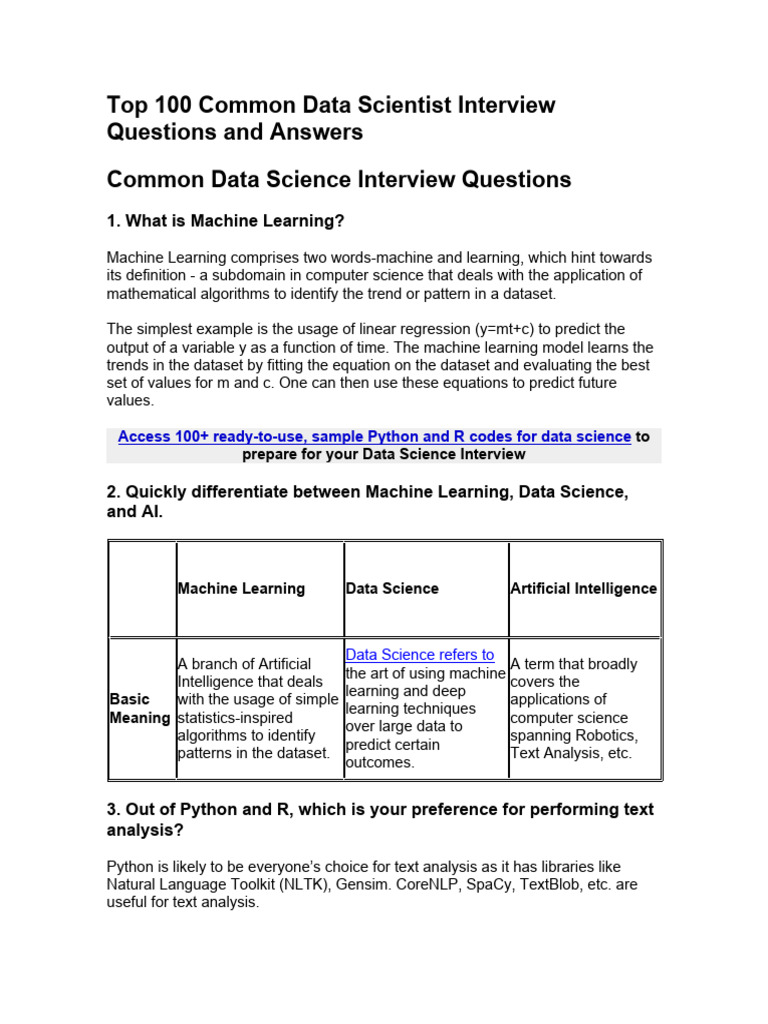 Common DS Interview Questions and Answers - 1 | PDF | Machine Learning | Data Science