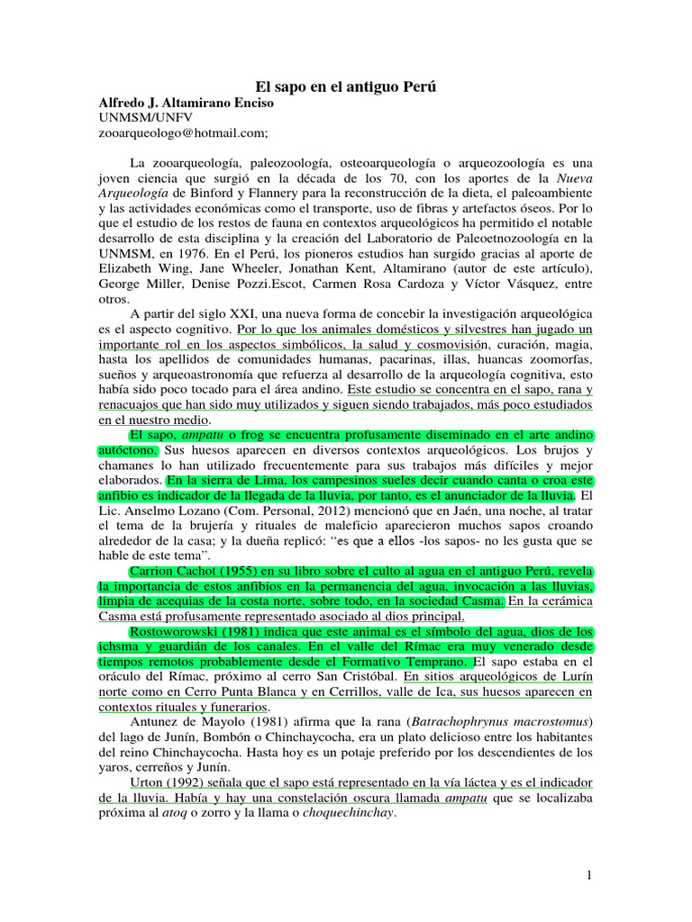 Sapos en la Cultura Andina Antigua | PDF | Vértebra