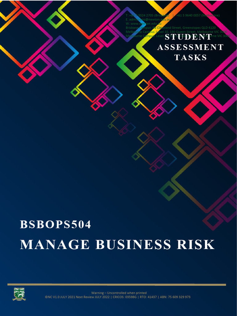 BSBOPS504 Student Assessment Tasks 09-12-20 | PDF | Risk Management | Risk