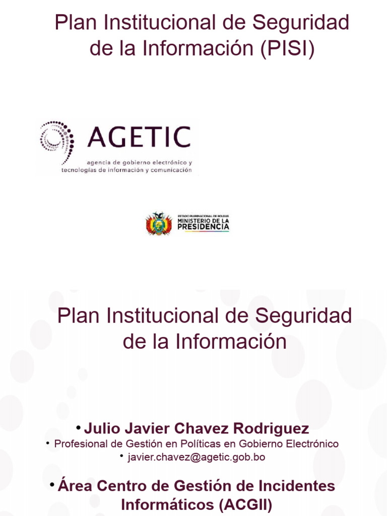 Presentación PISI AGETIC | PDF | La seguridad informática | Seguridad