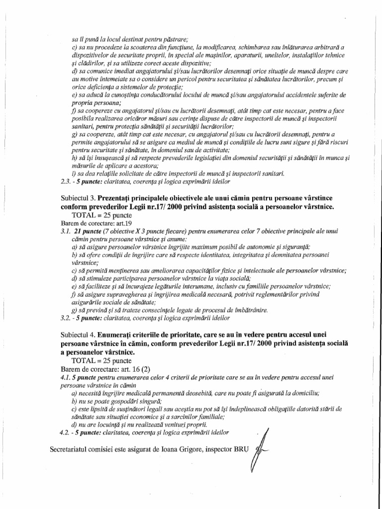 Barem Corectare Varianta 1 - Concurs Ingrijitor - 2 | PDF