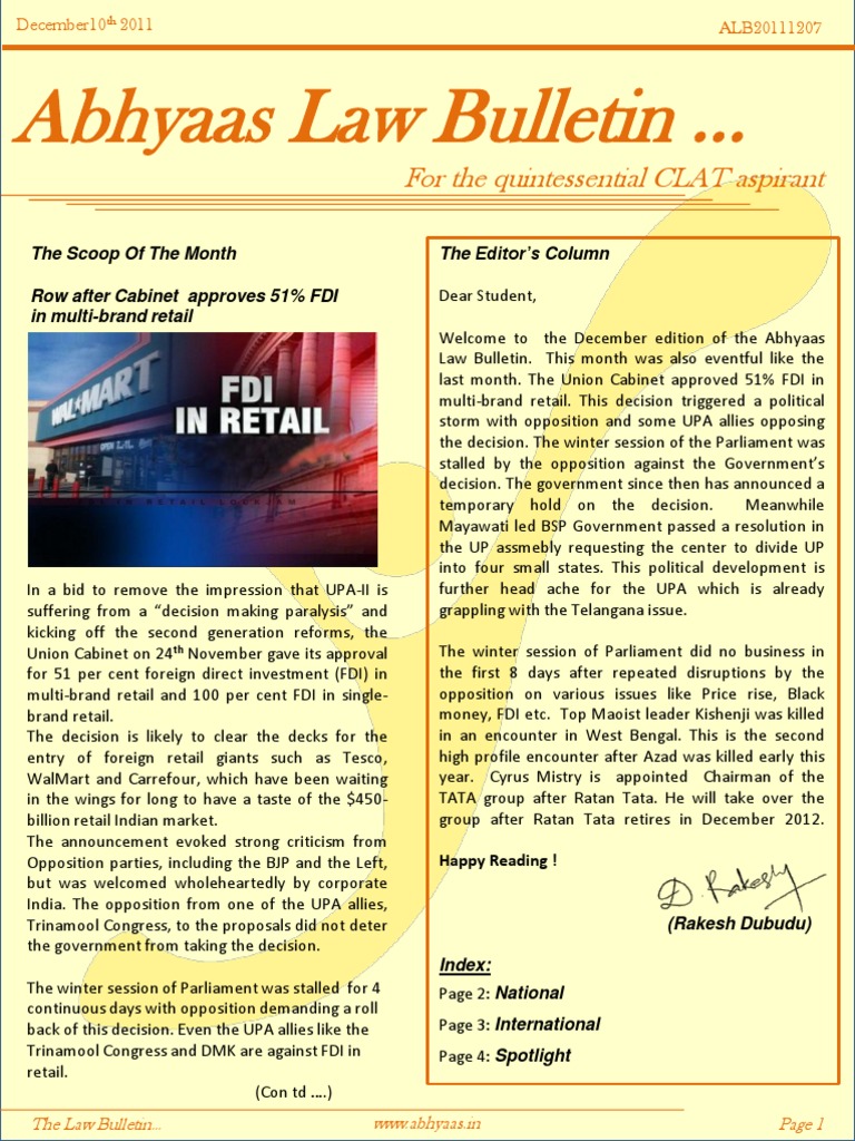 Abhyaas Law Bulletin - December 2011 | PDF | Government | Business