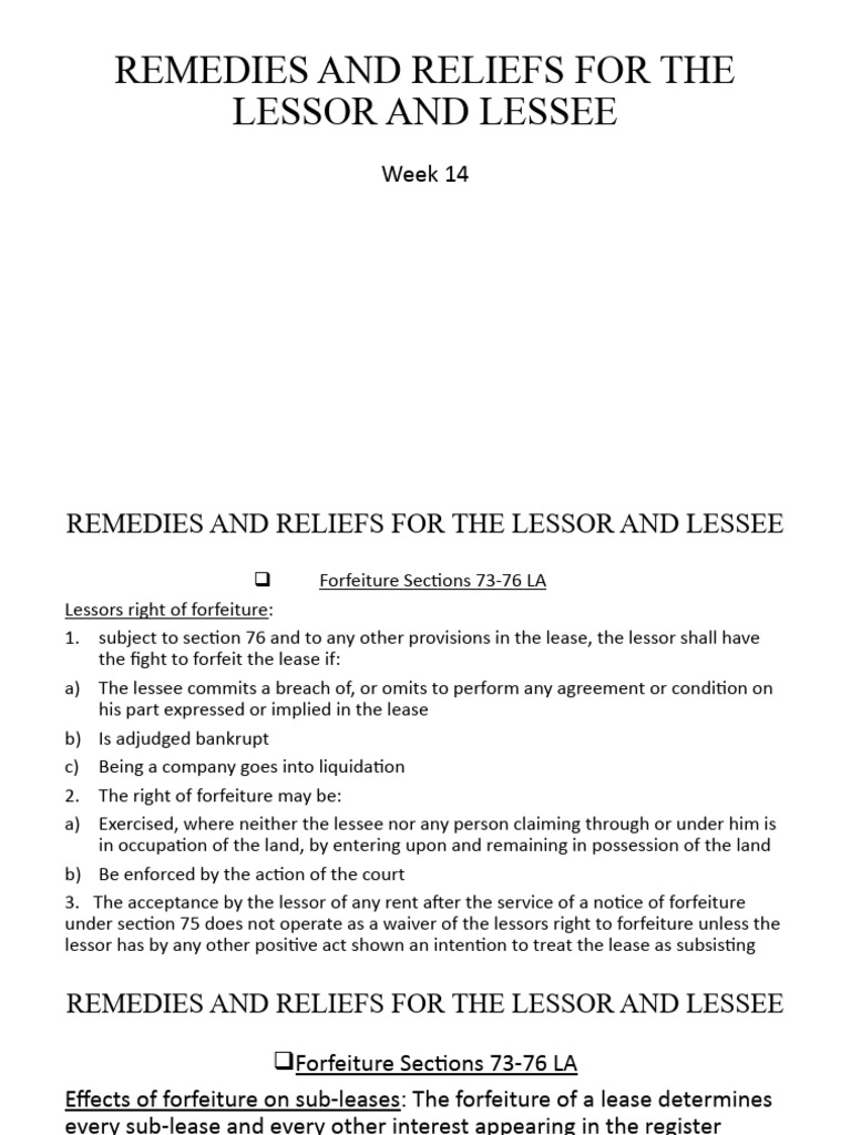 14 Remedies and Reliefs For Lessor and Lessee | PDF | Lease | Breach Of ...