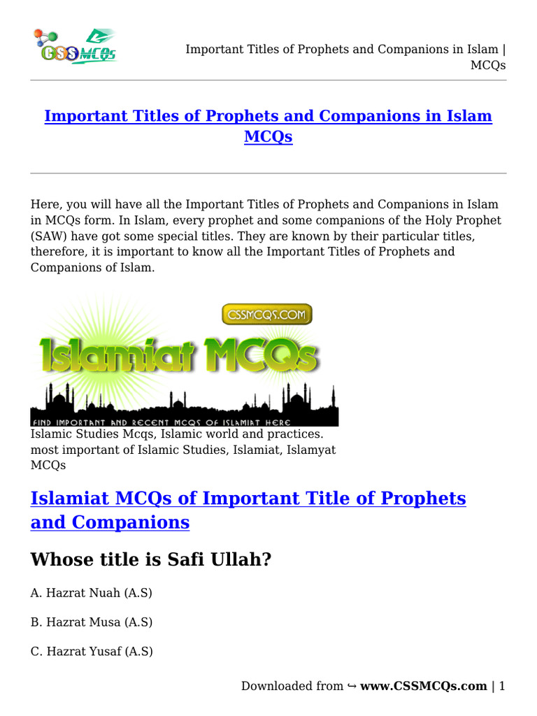 Key Titles of Islamic Prophets | PDF | Abrahamic Religions