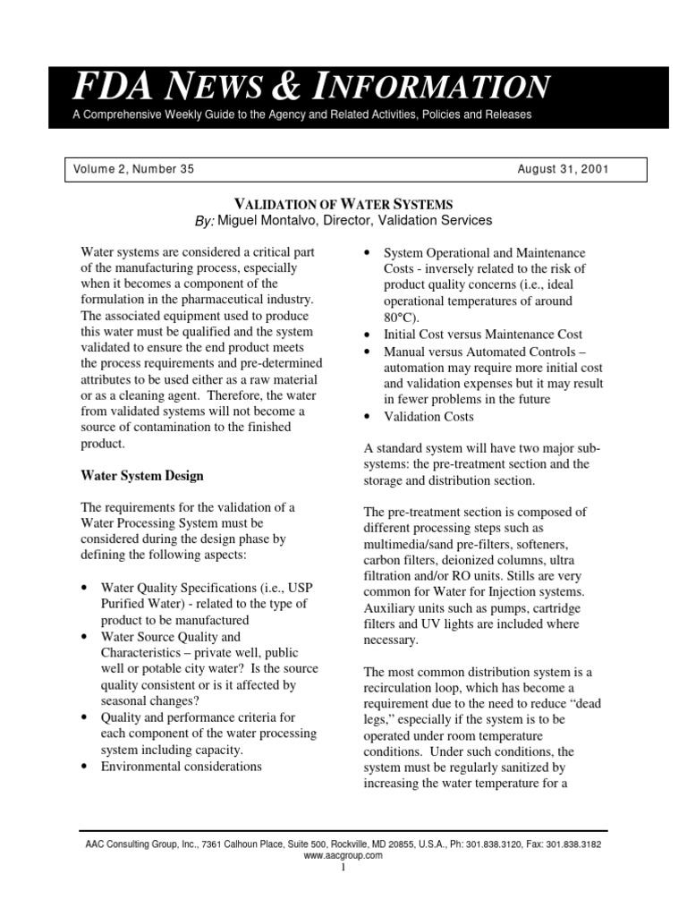 FDA-Validation of Water Systems | PDF | Verification And Validation
