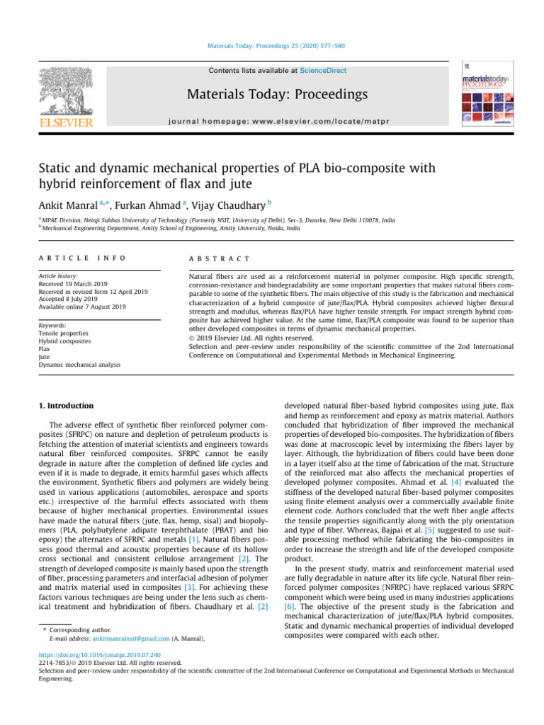 Static and Dynamic Mechanical Properties of PLA Bio Comp - 2020 - Materials Toda | PDF ...