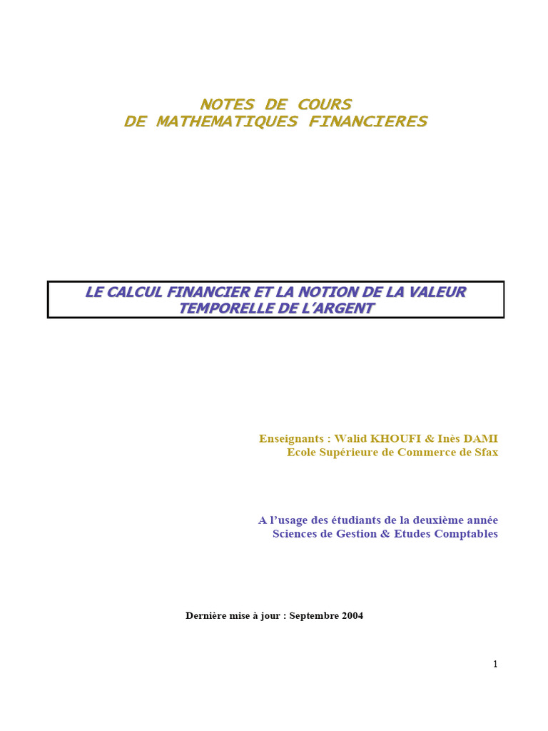 Cours Math-Fin Sept04 | PDF