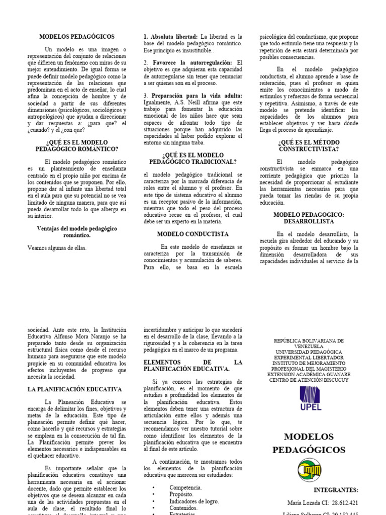 Tipos de Modelos Pedagógicos y Planificación | PDF | Planificación ...