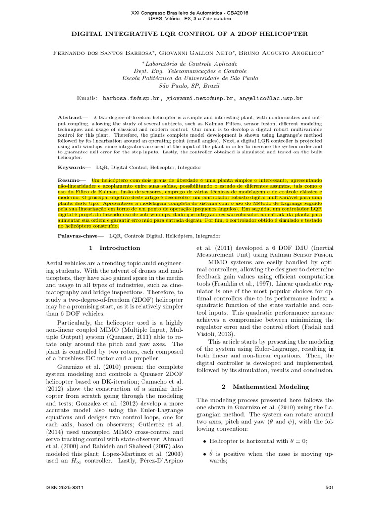 2DOF Helicopter Digital Control | PDF | Discrete Time And Continuous Time | Lagrangian Mechanics