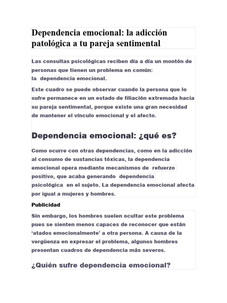 Dependencia Emocional 10 | PDF | Las emociones | La dependencia de sustancias