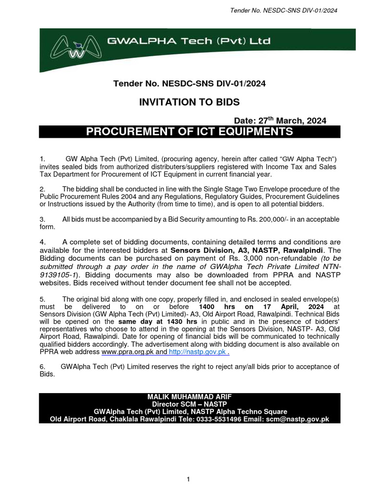 Tender Doc For Procurement of ICT Items NESDC (GW ALPHA) | PDF | Prices ...