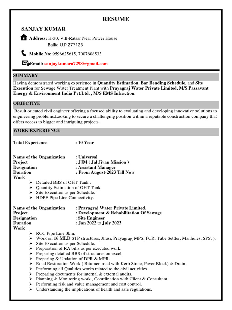 Sanjay Kumar Resume | PDF