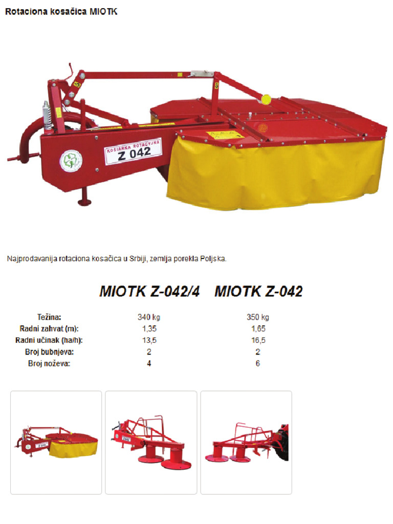 Katalog Traktorske Kosacice Miotk Z 042 | PDF