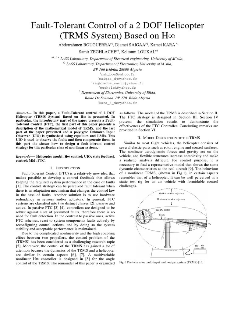 Fault-Tolerant Control of A 2 DOF Helico | PDF | Torque | Force