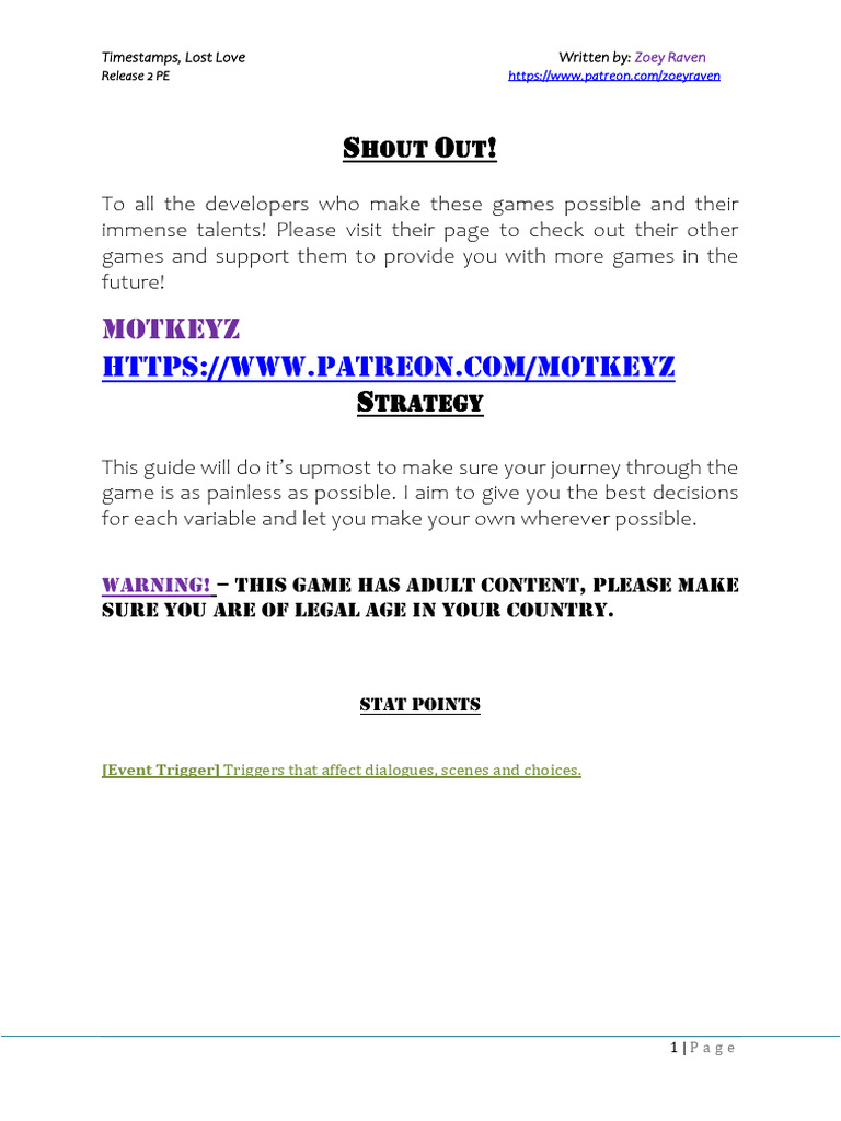 Timestamps: Lost Love Walkthrough | PDF