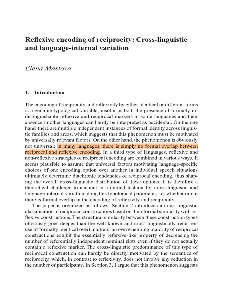 Maslova - Reflexive Encoding of Reciprocity | PDF | Linguistic Typology ...