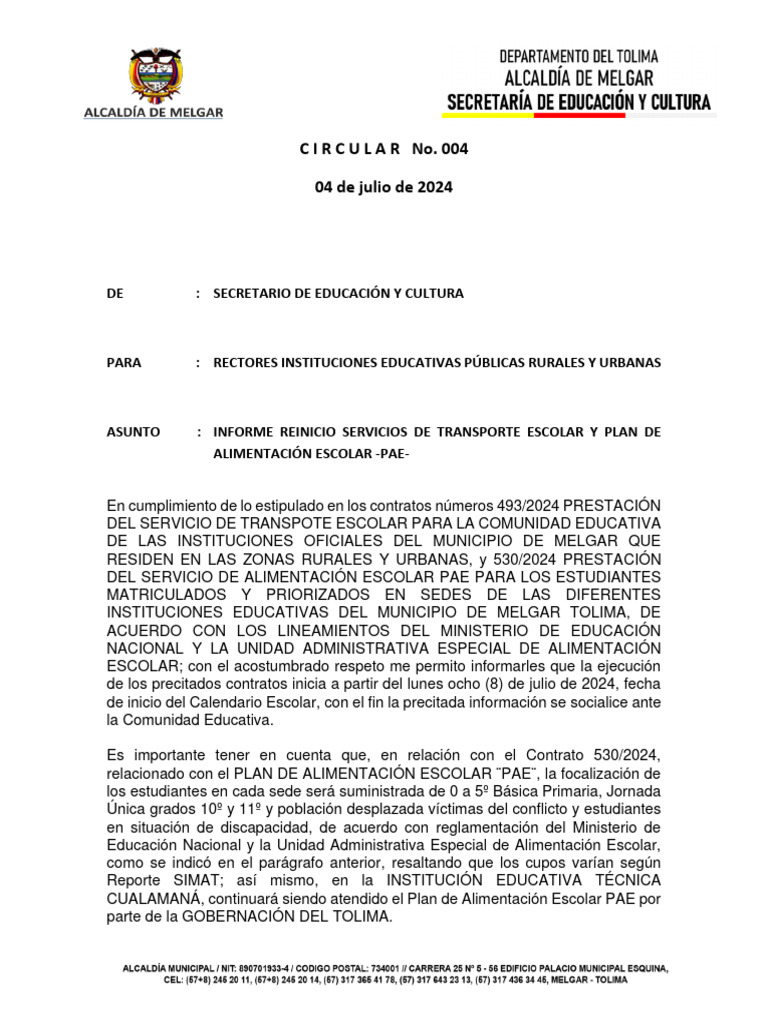 Circular 004 de 2024 | PDF