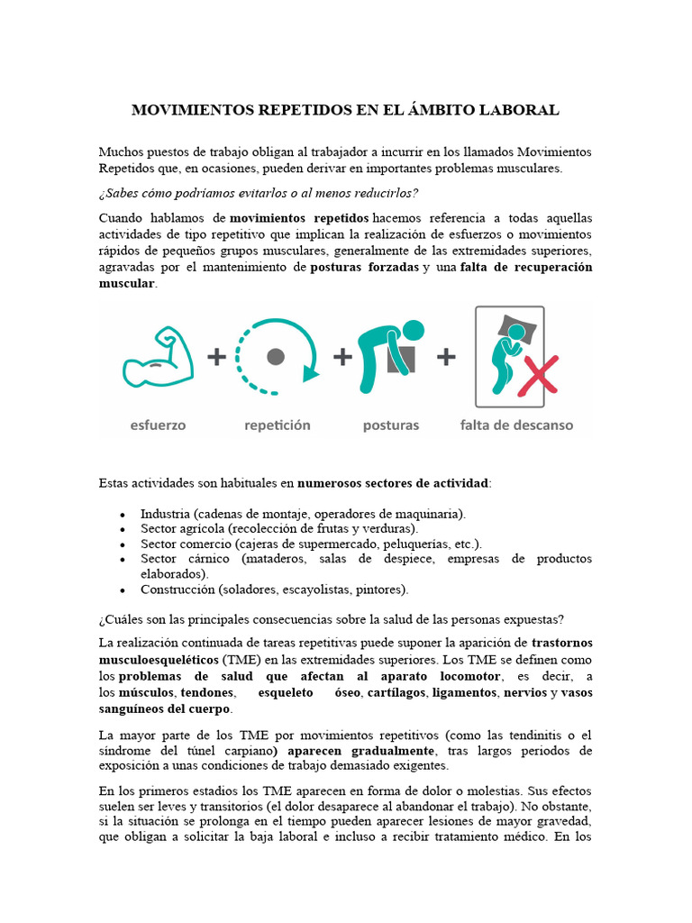 Movimientos Repetidos en El Ámbito Laboral | PDF | Factores humanos y ...