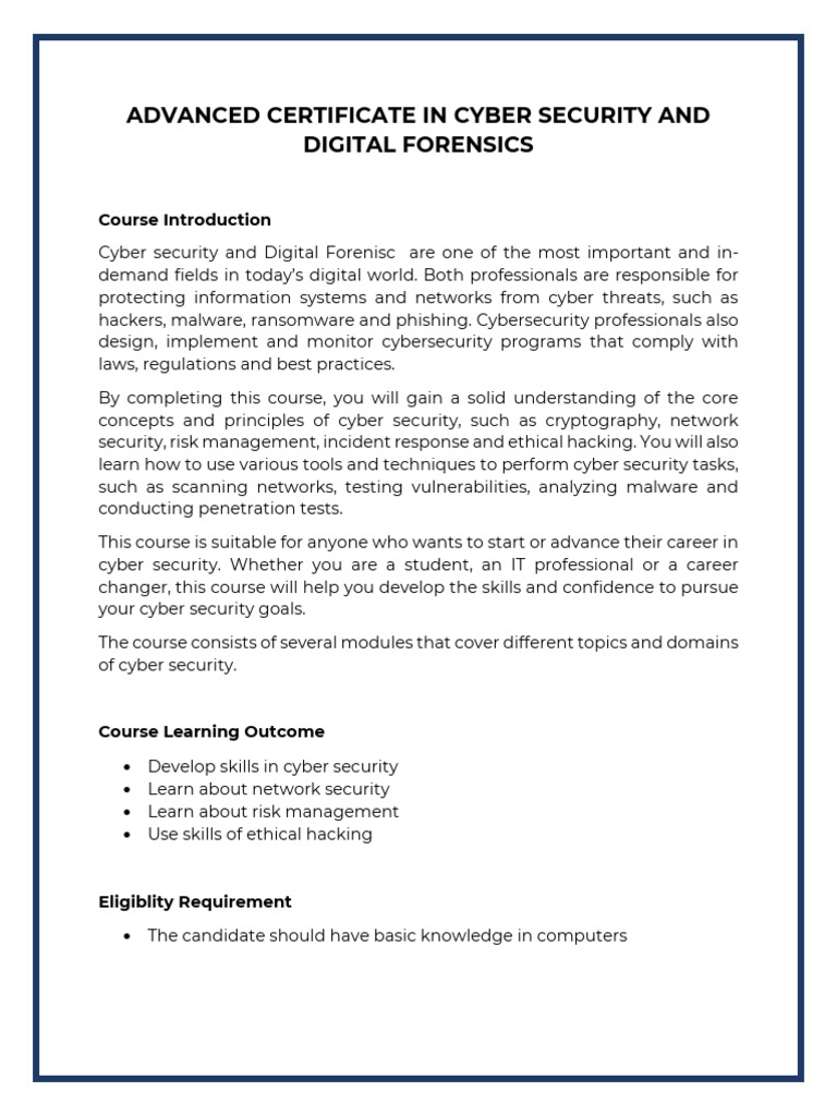 Advanced Certificate in Cyber Security and Digital Forensics | PDF ...