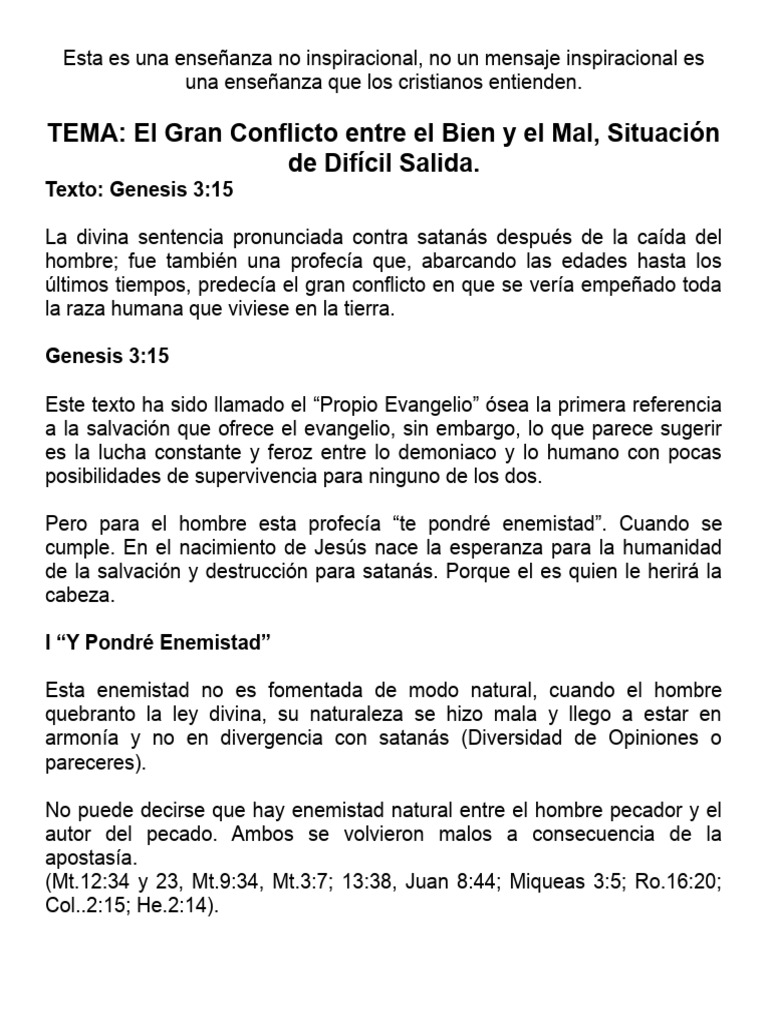 El Gran Conflicto Entre El Bien y El Mal, Situación de Difícil Salida. | PDF | Pecado | Cristo ...