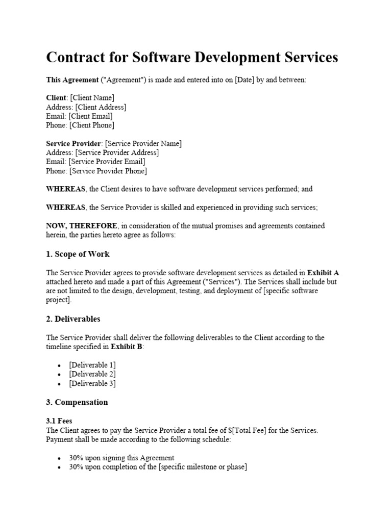 Software Development Contract Template | PDF | Indemnity | Business Law