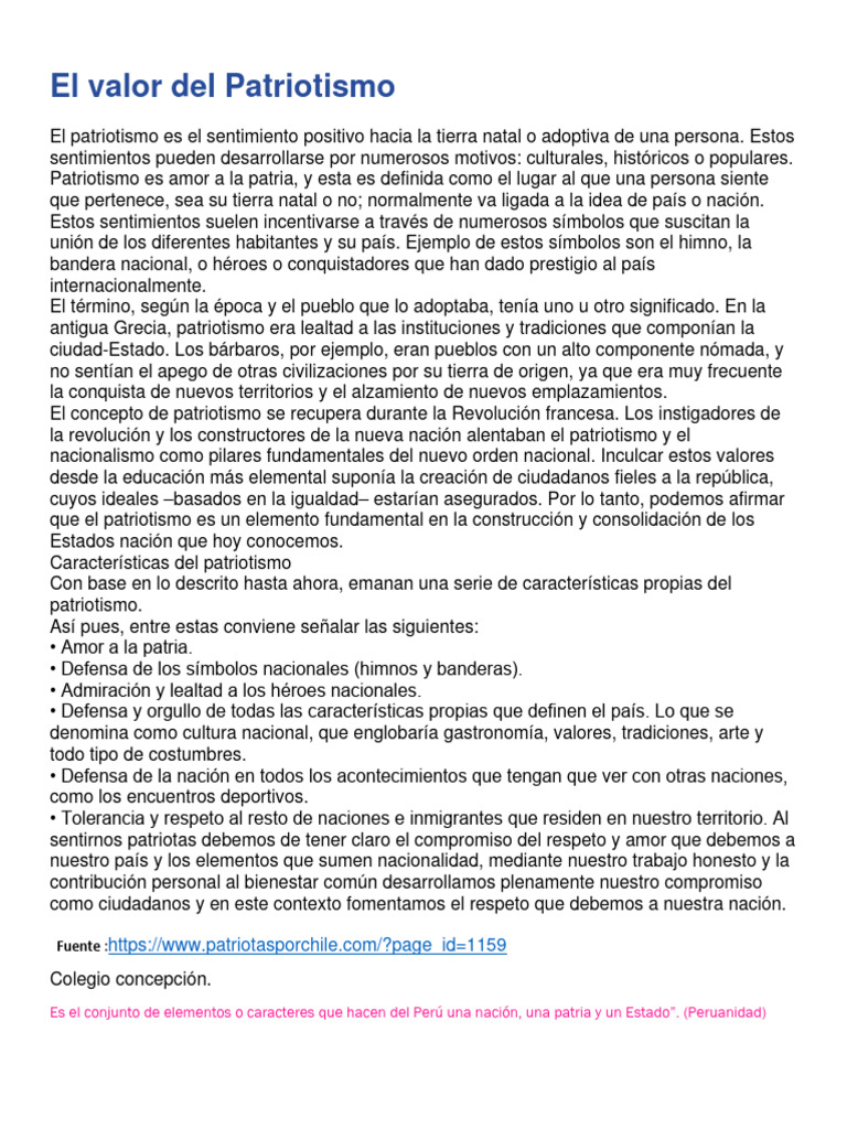 El Valor del Patriotismo en la Nación | PDF | Nación | Patriotismo