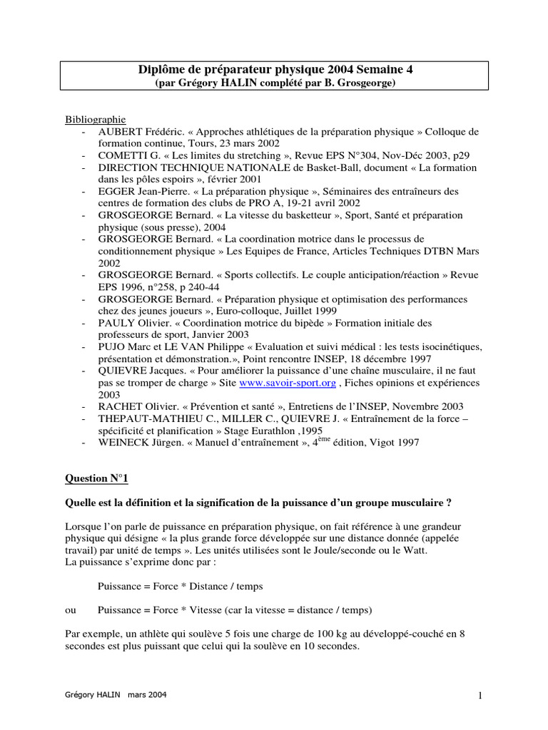 Questions de Préparation Physique | PDF | Puissance (physique) | Musculation