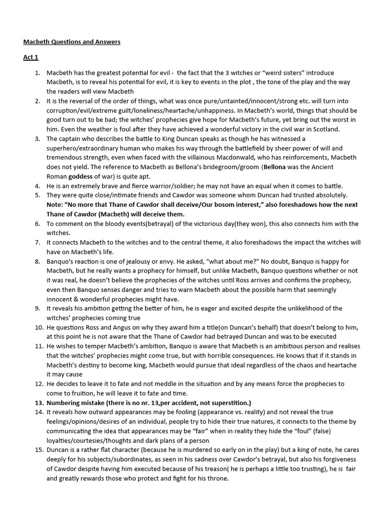 Macbeth Questions and Answers | PDF | Macbeth