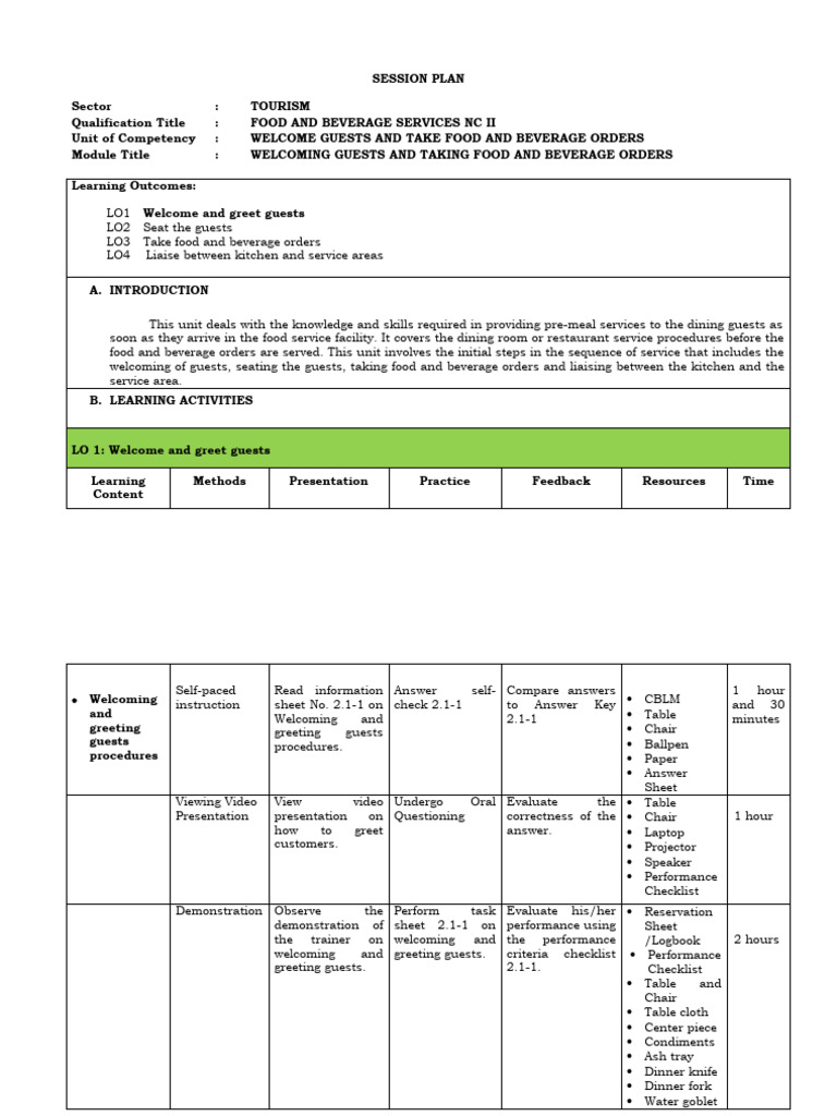 4 Session Plan | PDF | Restaurants | Foodservice