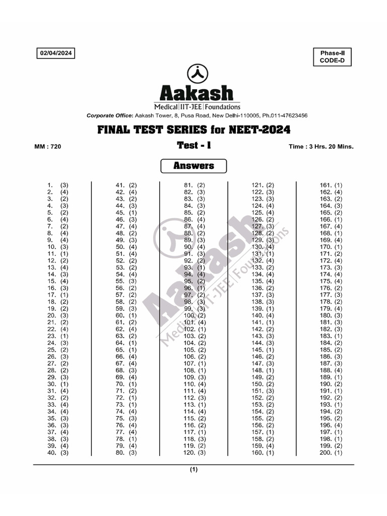 Aakash TEST - 2 Answer | PDF