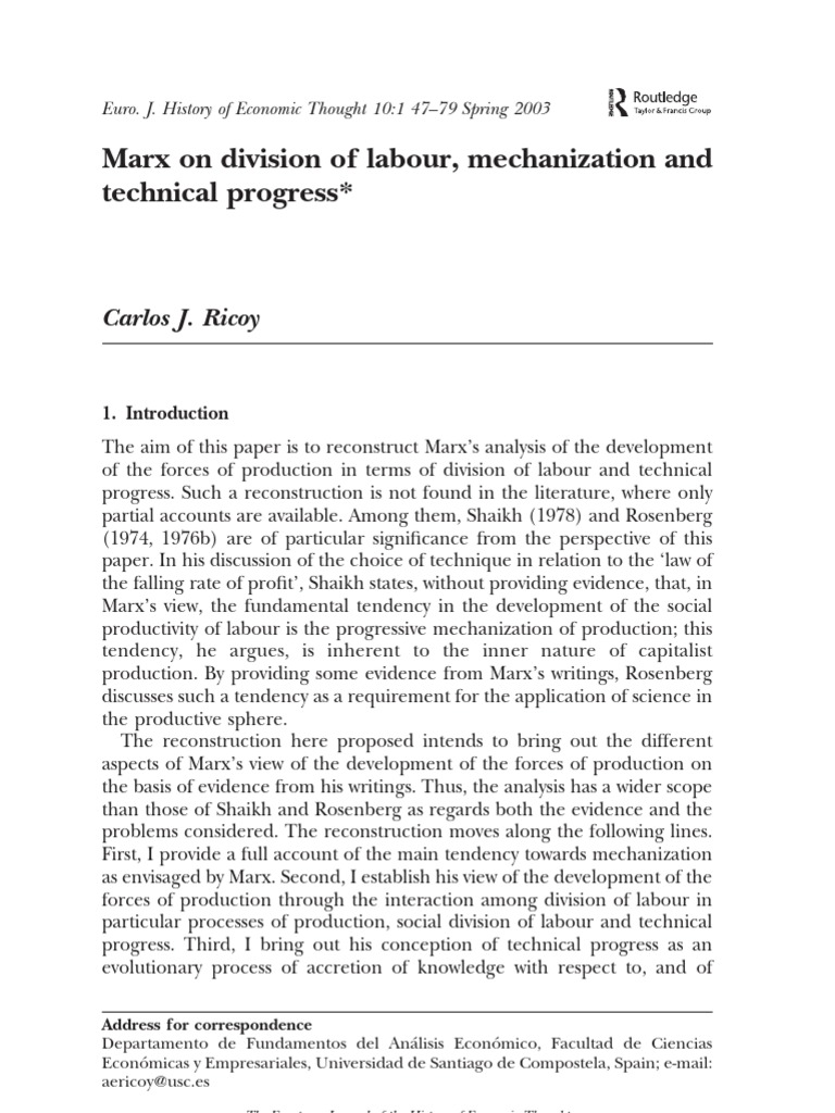 Marx on Labour Division and Mechanization | PDF | Division Of Labour ...