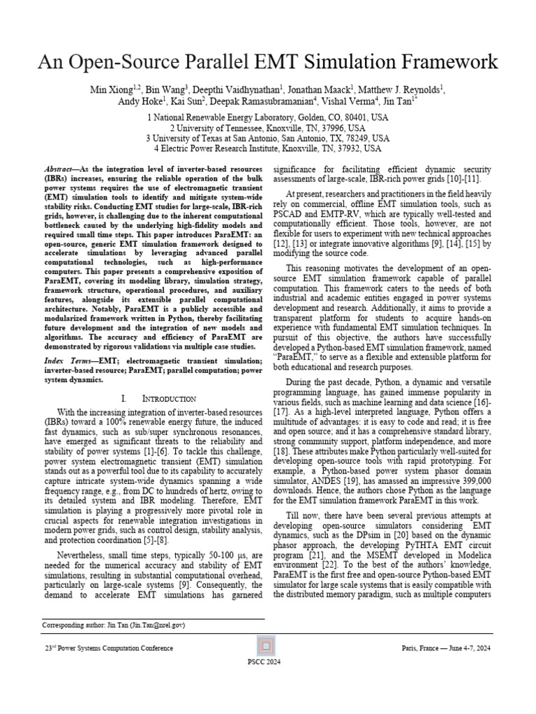 Xiong, Min - PSCC - 2024 - OpenSource Parallel EMT Simulation Framework | PDF | Simulation ...
