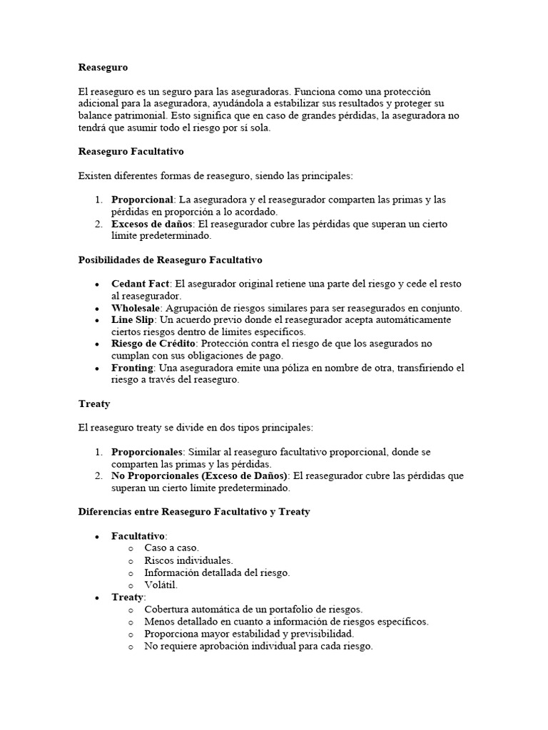 Tipos y Estrategias de Reaseguro | PDF | Reaseguro | Seguro